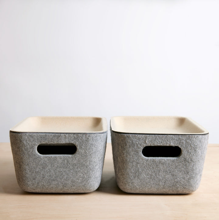 2 Pack - Sculpted Felt Storage Bins with Lids & Dividers | Folden Lane