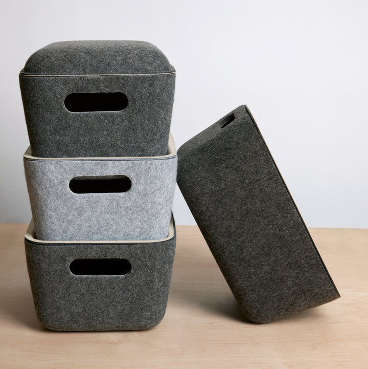 4 Pack - Sculpted Felt Storage Bins with Lids & Dividers | Folden Lane