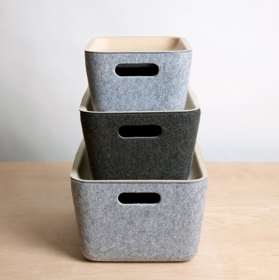 2 Pack - Sculpted Felt Storage Bins with Lids & Dividers | Folden Lane