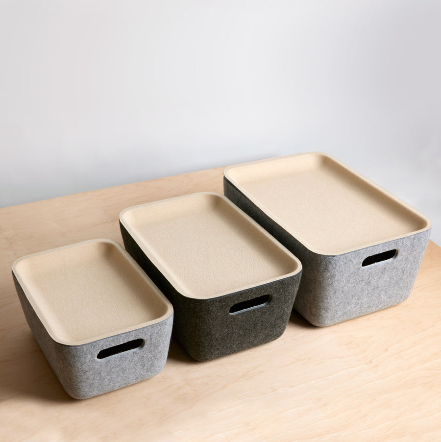 4 Pack - Sculpted Felt Storage Bins with Lids & Dividers | Folden Lane