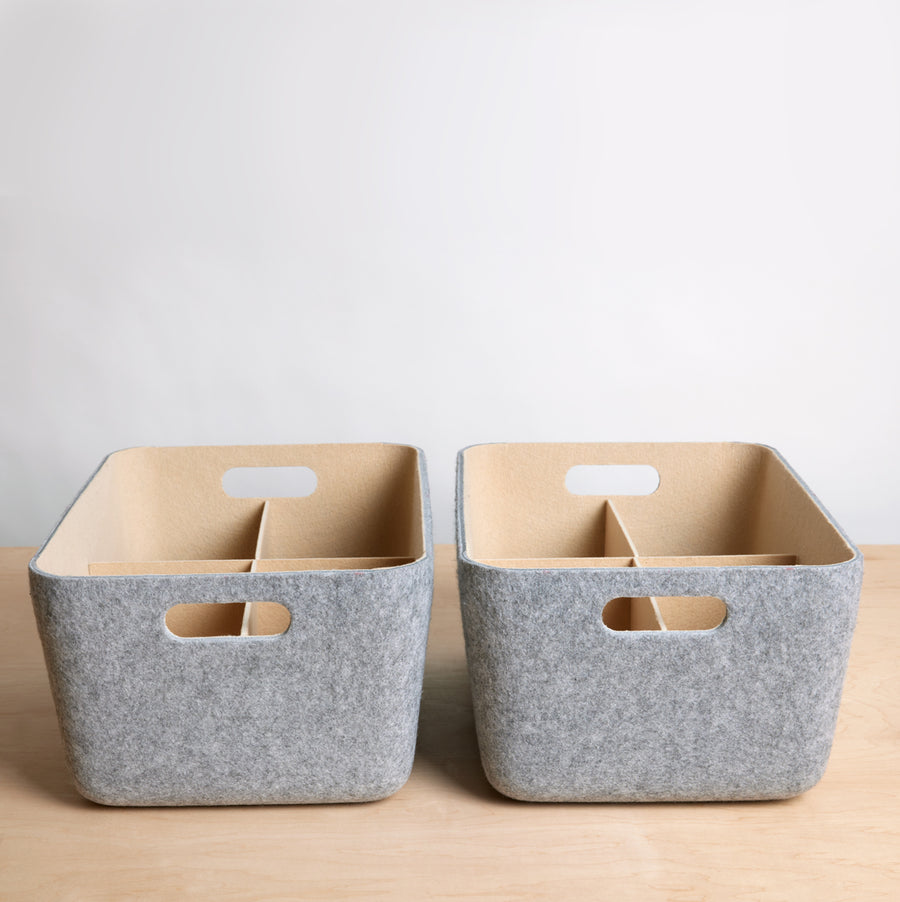 2 Pack - Sculpted Felt Storage Bins with Lids & Dividers | Folden Lane