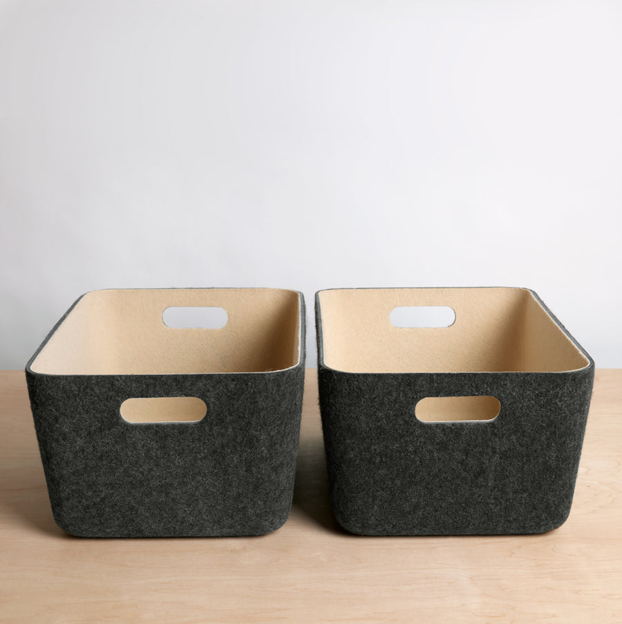 2 Pack - Sculpted Felt Storage Bins with Lids & Dividers | Folden Lane