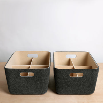2 Pack - Sculpted Felt Storage Bins with Lids & Dividers | Folden Lane