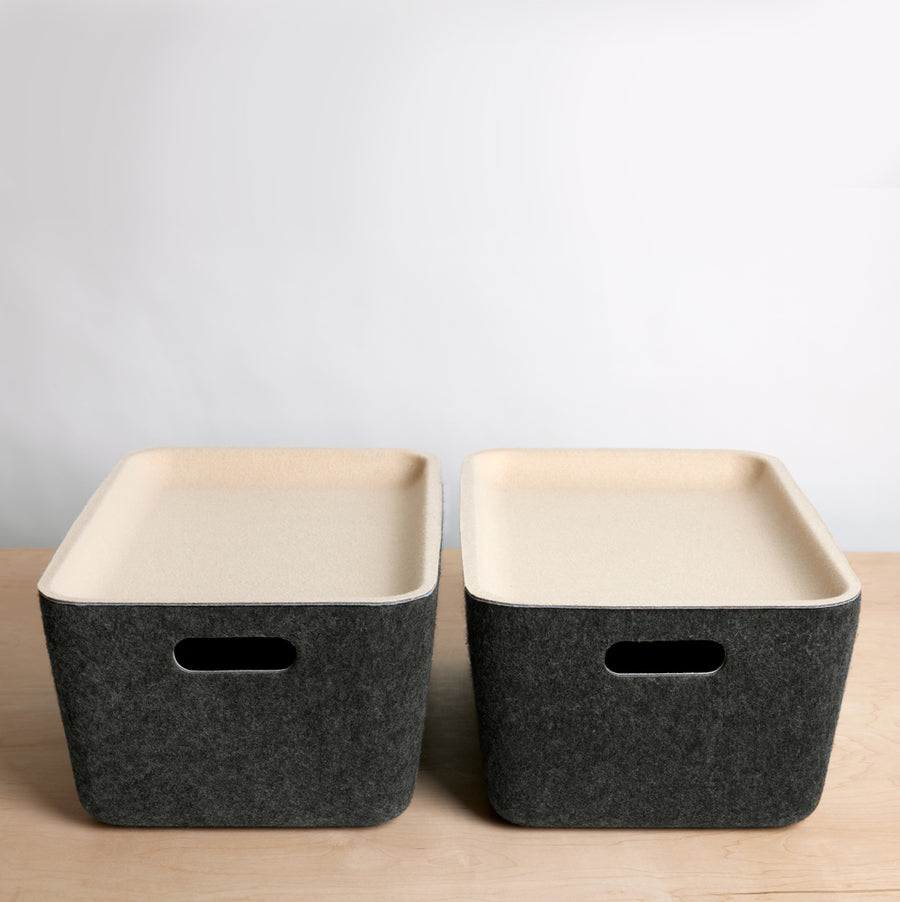 2 Pack - Sculpted Felt Storage Bins with Lids & Dividers | Folden Lane