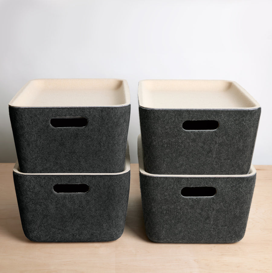 4 Pack - Sculpted Felt Storage Bins with Lids & Dividers | Folden Lane