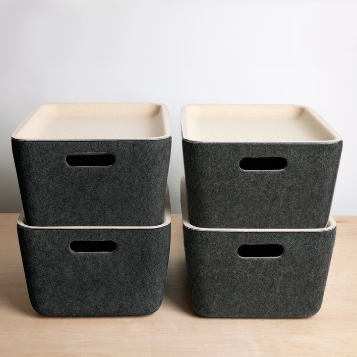 4 Pack - Sculpted Felt Storage Bins with Lids & Dividers | Folden Lane