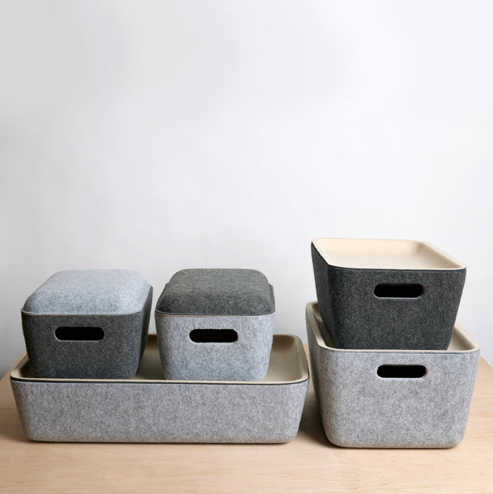 4 Pack - Sculpted Felt Storage Bins with Lids & Dividers | Folden Lane