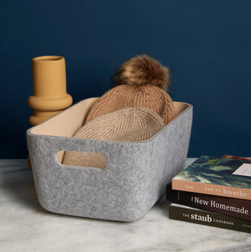 2 Pack - Sculpted Felt Storage Bins with Lids & Dividers | Folden Lane
