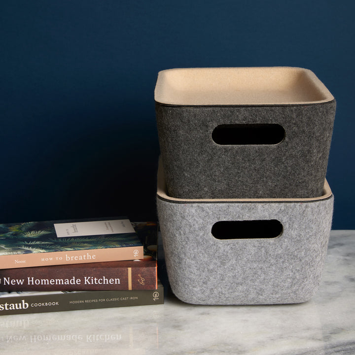 2 Pack - Sculpted Felt Storage Bins with Lids & Dividers | Folden Lane